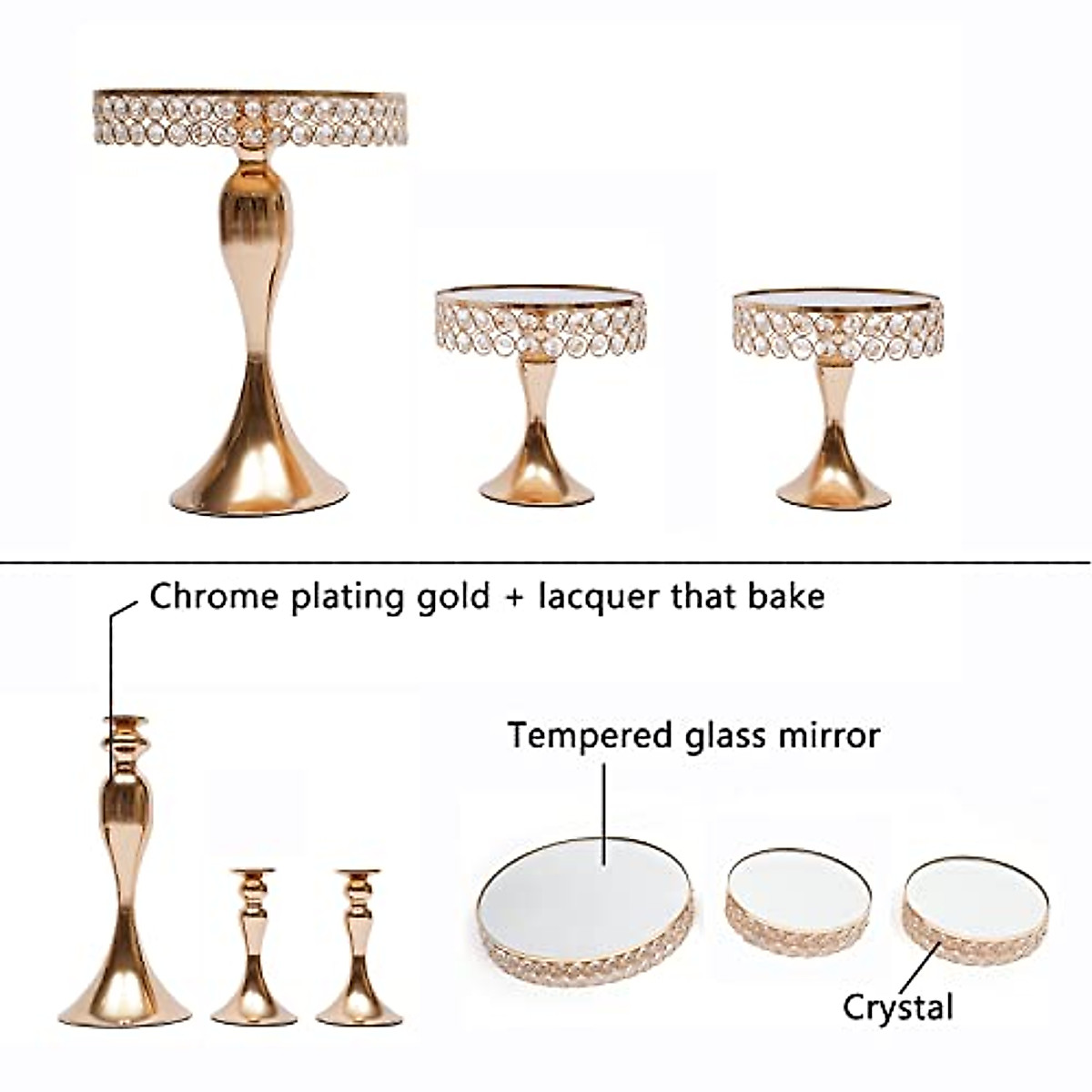 Cake Stands Set, Crystal Cupcake Stand Cookie Holder Fruits Dessert Display Plate, for Baby Shower Wedding Brithday Party Celebration Home Decoration (Gold-10PCS)