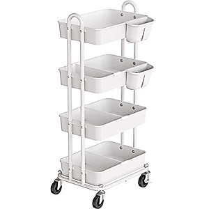 SimpleHouseware Heavy Duty 4-Tier Utility Rolling Cart, White