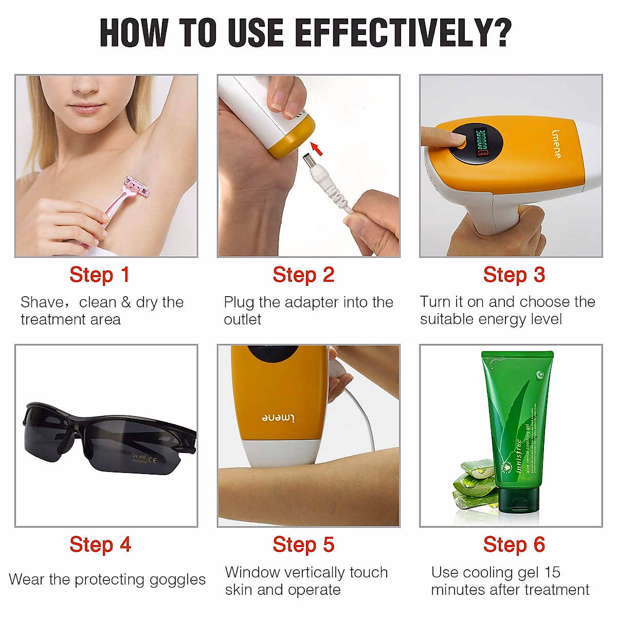 IMENE Painless IPL Hair Remover - Yellow (Ideal for Bikini, Legs, Arms, Armpits - Intense Pulsed Light Technology)