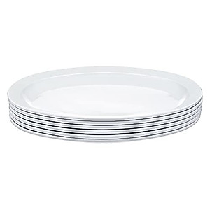 AmazonCommercial 13 in. x 9.75 in. White Melamine Oval Platter Narrow Rim - 6 Piece Set