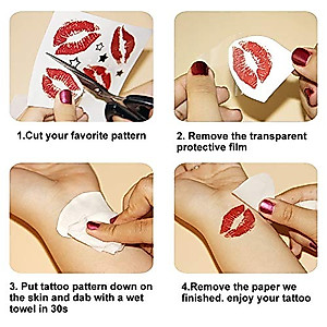 COKTAK 6 Pieces/Lot 3D Realistic Large Black Rose Flower Temporary Tattoos For Women Body Art Arm Big Peony Geometric Tattoo Stickers Adults Fake Waterproof Tatoo Legs Sketch Sexy Girl Peach Lily