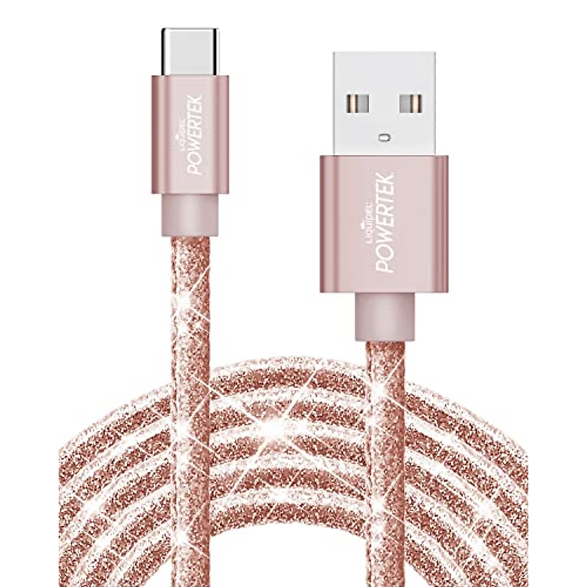 LIQUIPEL USB Type C Cable 6ft, USB A 2.0 to USB-C Fast Charger Extra Long Durable, Glitter Cables (Rose Gold)