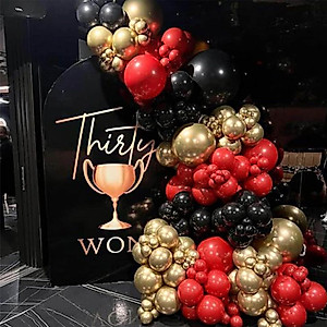 PartyWoo Red Black Gold Balloons, 140 pcs Red Black and Chrome Gold Balloons Different Sizes Pack of 18 Inch 12 Inch 10 Inch 5 Inch for Balloon Garland as Graduation Decorations, Party Decorations