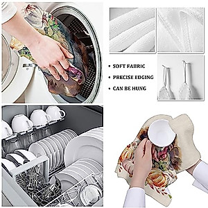 Thanksgiving Day Kitchen Towel Set of 3, Watercolor Turkey and Pumpkins Hand Towels Absorbent Microfiber Dish Cloth Autumn Harvest Washable Tea Bar Dishcloth Cleaning Cloths