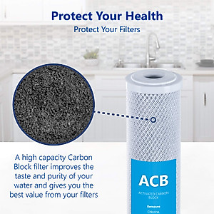 Express Water – 10 Pack Water Filter Activated Carbon Block Replacement Filter – ACB Large Capacity Water Filter – Whole House Filtration – 5 Micron Water Filter – 2.5” x 20” inch