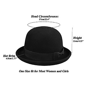 INOGIH Wool Derby Hat Round Cloche Hat for Men and Women Black Bowler Hat Upturn Brim Church Hat