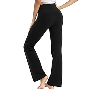 ChinFun Women's Performance Power Flex High Waist Bootleg Yoga Pants Inner Hidden Pocket 4 Way Stretch Bootcut Running Sweatpants Side Pockets Black Size XL