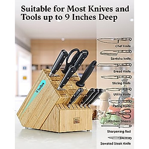 Cooks Standard Bamboo Knife Block Holder without Knives, 25 Slot X-Large Universal Countertop Butcher Block Kitchen Knife Stand for Easy Kitchen Storage