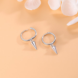 SLUYNZ 925 Sterling Silver Spike Hoop Earrings for Women Teen Girls Geometric Huggie Earrings Dangle (A-silver)