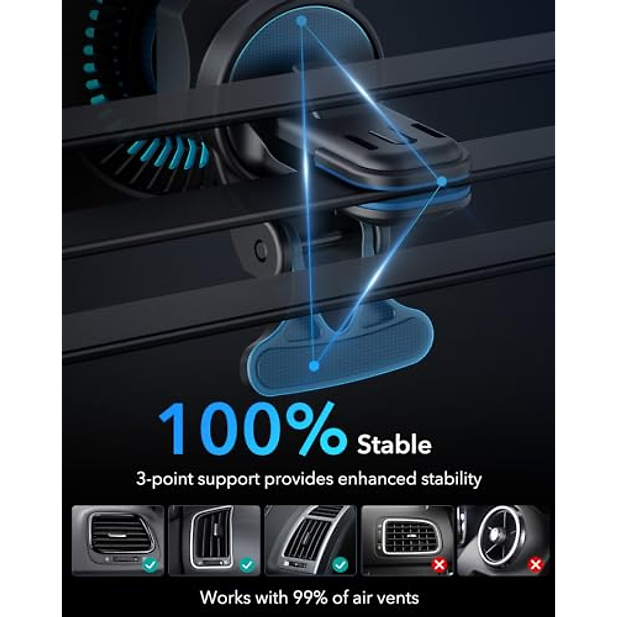 ESR for MagSafe Car Mount Charger with CryoBoost, Magnetic Wireless Car Charger Compatible with MagSafe Car Charger, for iPhone 15/14/13/12, Fast Phone Cooling Charger