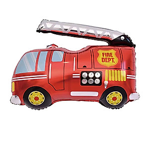 FXBLING 2 Pcs Jumbo Fire Truck Foil Mylar Balloon Helium Large Birthday Party Decorations Supplies Red
