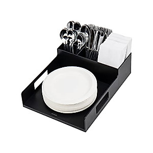 Mind Reader Utensil Napkin & Plate Holder, Silverware Organizer, Serving Tray, Plastic, 11.25"L x 15.25"W x 4.5"H, Black