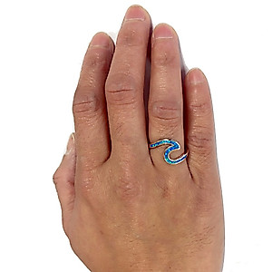 Oxford Diamond Co Wave Ocean Beach Lab Created Opal .925 Sterling Silver Ring Sizes 4-12. Colors Available (Lab Created Blue Opal, 5)