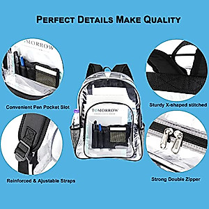 Clear Backpack Heavy Duty Clear Bookbag See Through Backpack Transparent Plastic Bookbags for School Work,Boys Girls Adults