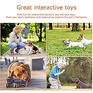 NEOROD Durable Dog Chew Toys for Aggressive Chewer. Indestructible Interactive Dental Toys for Training and Cleaning Teeth. Natural Rubber Bacon Flavored Dumbbell Dispensing Toy for Large Medium Dogs