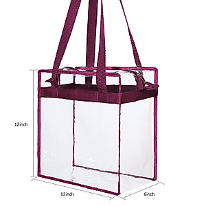 BAGAIL Clear bags Stadium Approved Clear Tote Bag with Zipper Closure Crossbody Messenger Shoulder Bag with Adjustable Strap(12 Inch X 12 Inch X 6 Inch,Burgundy)