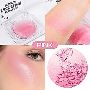 KYDA Pink Blush Powder, Pink Face Highlighter Baked Blush, Shimmer Blush for Natural Glowing Finish, Lasting Lightweight Buildable Easy To Blend-Pink