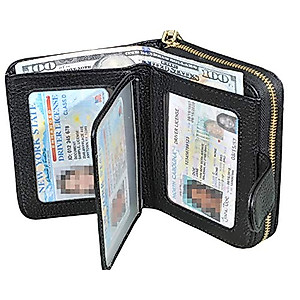 Beurlike Women's RFID Credit Card Holder Organizer Case Leather Security Wallet (Black)