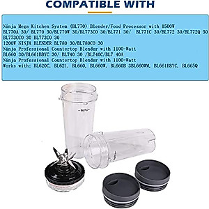 2 Pack 16oz Single Serve Cups &6 Fins Blender Blade Assembly, Replacement Parts for Nutri Ninja Compatible with Nutri Ninja BL660 1500WBL770A 30/ BL770 30/BL773CO 30/BL771 30/BL772 30/ 1200W BL780
