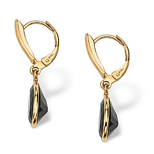 PalmBeach Yellow Gold-plated Pear Shaped Natural Black Onyx Drop Earrings (29x8.5mm)