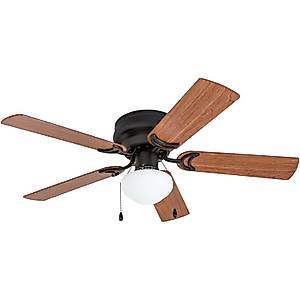 Prominence Home Alvina, 42 Inch Traditional Flush Mount Indoor LED Ceiling Fan with Light, Pull Chain, Dual Finish Blades, Reversible Motor - 50860-01 (Bronze)