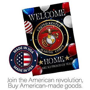 Welcome Home Marine Corp House Flag - Pack Armed Forces Corps USMC Semper Fi United State American Military Veteran Retire Official USA Applique - Banner Small Garden Yard Gift Double-Sided 28 X 40