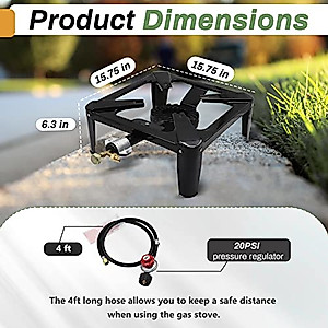 Aowoil Portable Propane Burners for Outdoor Cooking and Home,100K BTU High-powered,Propane Burner with Adjustable Flame,4ft Connecting Hose with Regulator,Quemadores de Gas Para Cocinar Afuera