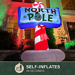 Fraser Hill Farm 6-Ft. Tall North Pole Sign Blow Up Inflatable with Lights, Outdoor Christmas Inflatable Decoration for Lawn and Yard, Giant Festive Holiday Decor