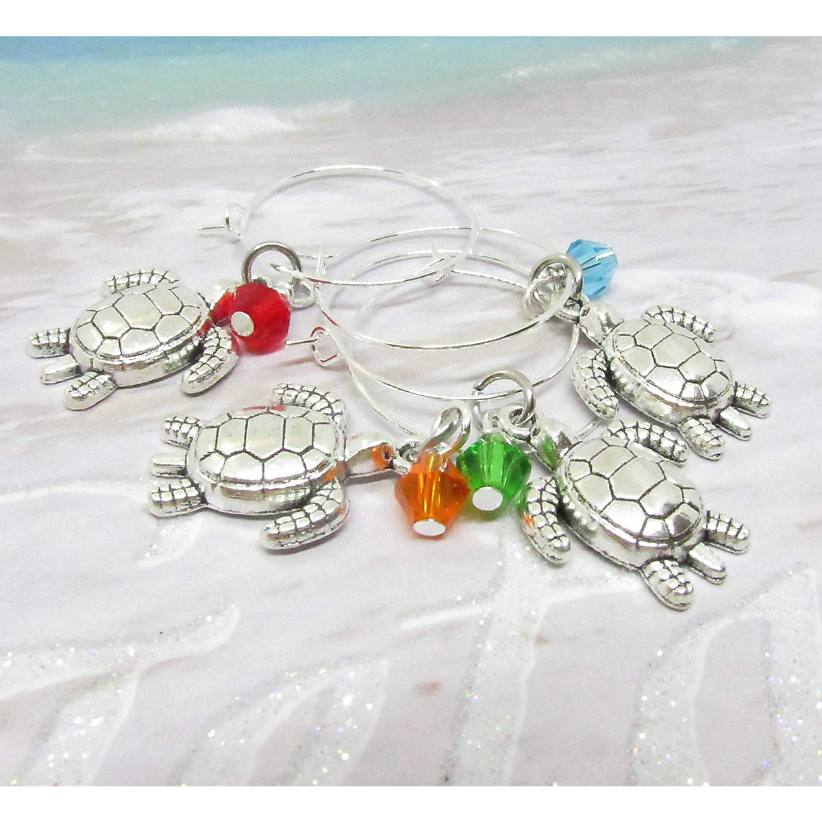 Set of 4 Sea Turtle Wine Glass Charms - Gift for the Wine Lover - Wine Gifts for Mom