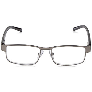 Foster Grant Men's Leo Square Reading Glasses, Gunmetal/Transparent, 59 mm + 1.75