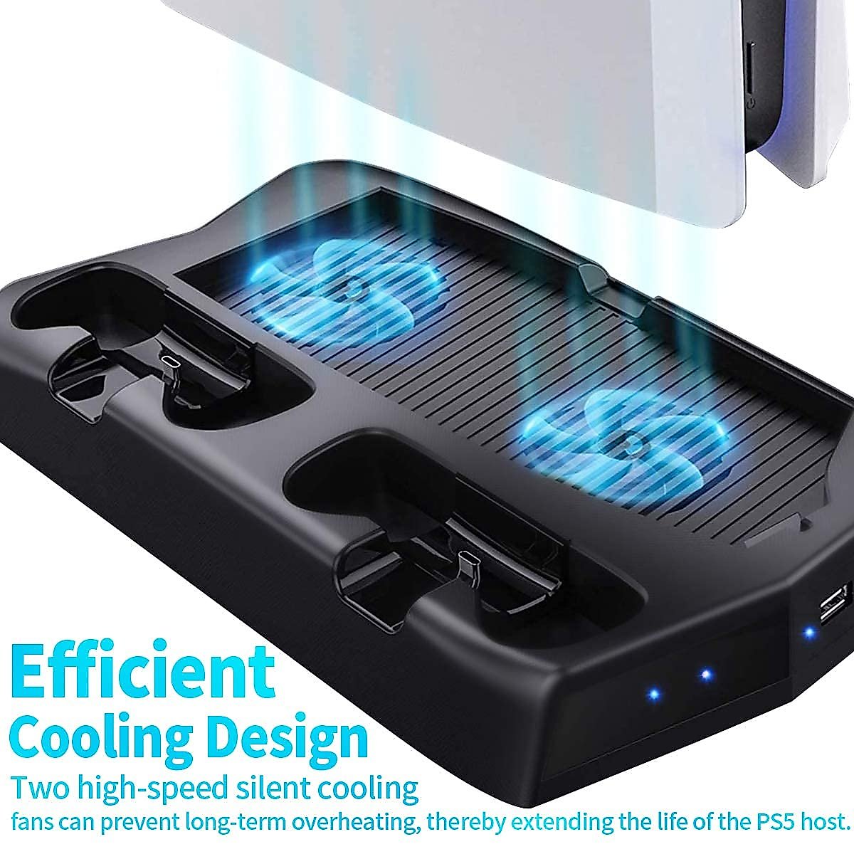 OSTENT Multi-Function Vertical Stand, Charging Station Dock, Cooling Fan, Retractable Game Storage Bracket for Sony PS5 Disc/Digital Edition Console DualSense Controller