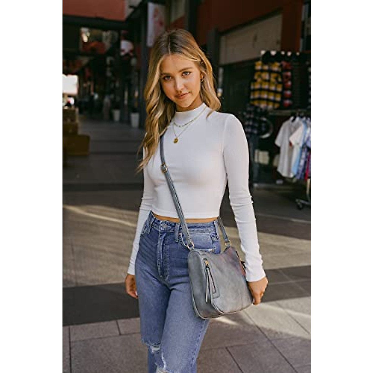 FashionPuzzle Faux Leather Two Front Zipper Pocket Crossbody Saddle Bag (Mustard) One Size