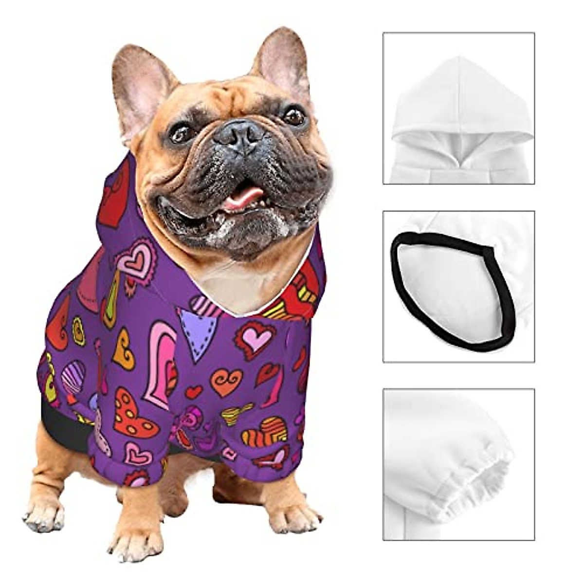 Dog Puppy Hoodies Valentine's Day Rainbow Hearts Sweatshirt Pet Hooded Coat Jackets Apparel for Small Dogs Small