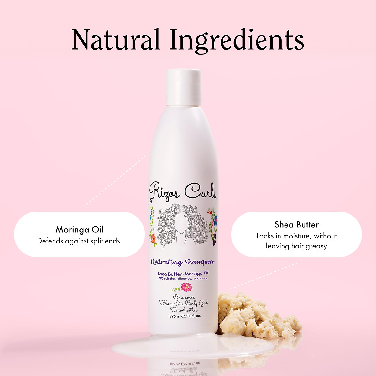 Rizos Curls Hydrating Shampoo, Gently Cleanse, Deeply Moisturizes & Nourishes Scalp, Soft & Healthy Hair from Shea Butter & Moringa Oil, For All Hair Types 1a - 4c, 10 oz