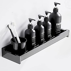 24HOCL Shower Caddy Shelf, No Drilling Traceless Adhesive Shelf Wall Mounted, Storage Organizer Rack Basket for Bathroom, Lavatory, Washroom, Restroom, Kitchen, Black