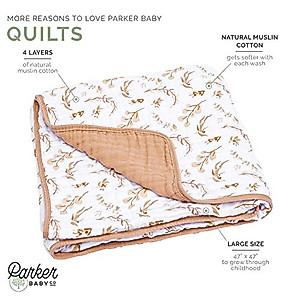 Parker Baby Muslin Blanket - 100% Soft Cotton Baby Quilt and Kids Reversible Blanket - Crib, Stroller, Tummy-Time Blanket - Girls - Prairie Floral