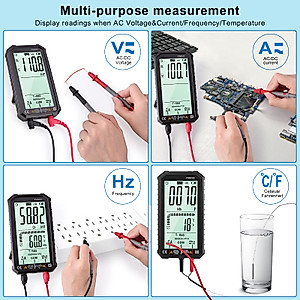 BlumWay 4.7 Inch LCD Digital Multimeter TRMS 6000 Counts Voltmeter Auto-Ranging Fast Measures Voltage Current Amp Resistance Diodes Continuity Duty-Cycle Capacitance Temperature for Automotive