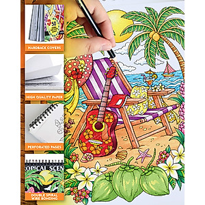 ColorIt Colorful Tropical Scenes Adult Coloring Book - 50 Single-Sided Designs, Thick Smooth Paper, Lay Flat Hardback Covers, Spiral Bound, USA Printed, Tropical Pages to Color