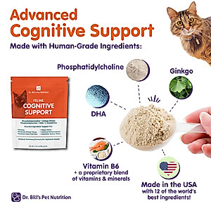 Dr. Bill's Feline Cognitive Support | Memory Support Supplement for Cats | Pet Supplement | Contains Gingko Biloba, L-Carnosine, Vitamin B-12, L-Glutamine, L-Tyrosine, and DHA