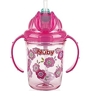 Nuby Tritan No Spill Flip N' Sip Twin Handle Printed Cup with 360 Weighted Straw