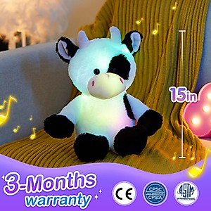 Glow Guards 15'' Light up Music Cow Stuffed Animals Glowing Singing Soft Plush Toy with Lullaby Songs LED Night Lights for Birthday Gifts Toddler Kids Nap Time Pal