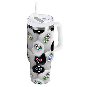 RPLIFE Cute Fun Vivid Black White Creatures 40oz Tumbler with Handle, Stainless Steel Water Bottle with Straw, Coffee Tumbler
