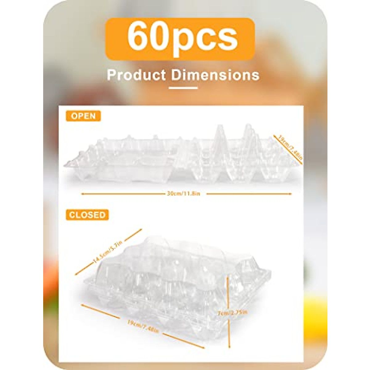 Pintuson Egg Cartons Cheap Bulk 60 Pack - Holds 1 Dozen Clear Blank Egg Cartons for Chicken Eggs - Medium Plastic Egg Carton for Home Ranch Chicken Farm, Commercial Market Display (3x4 Grids)