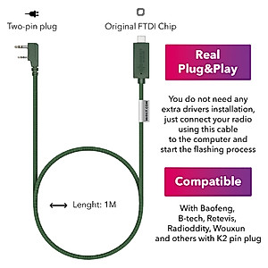 MIRKIT FTDI USB-C Baofeng Programming Cable Green for Flashing Analogue Ham Radio: Baofeng, Wouxun, Kenwood, Archell, Retevis. Compatible with Windows, Mac, Ubuntu OS
