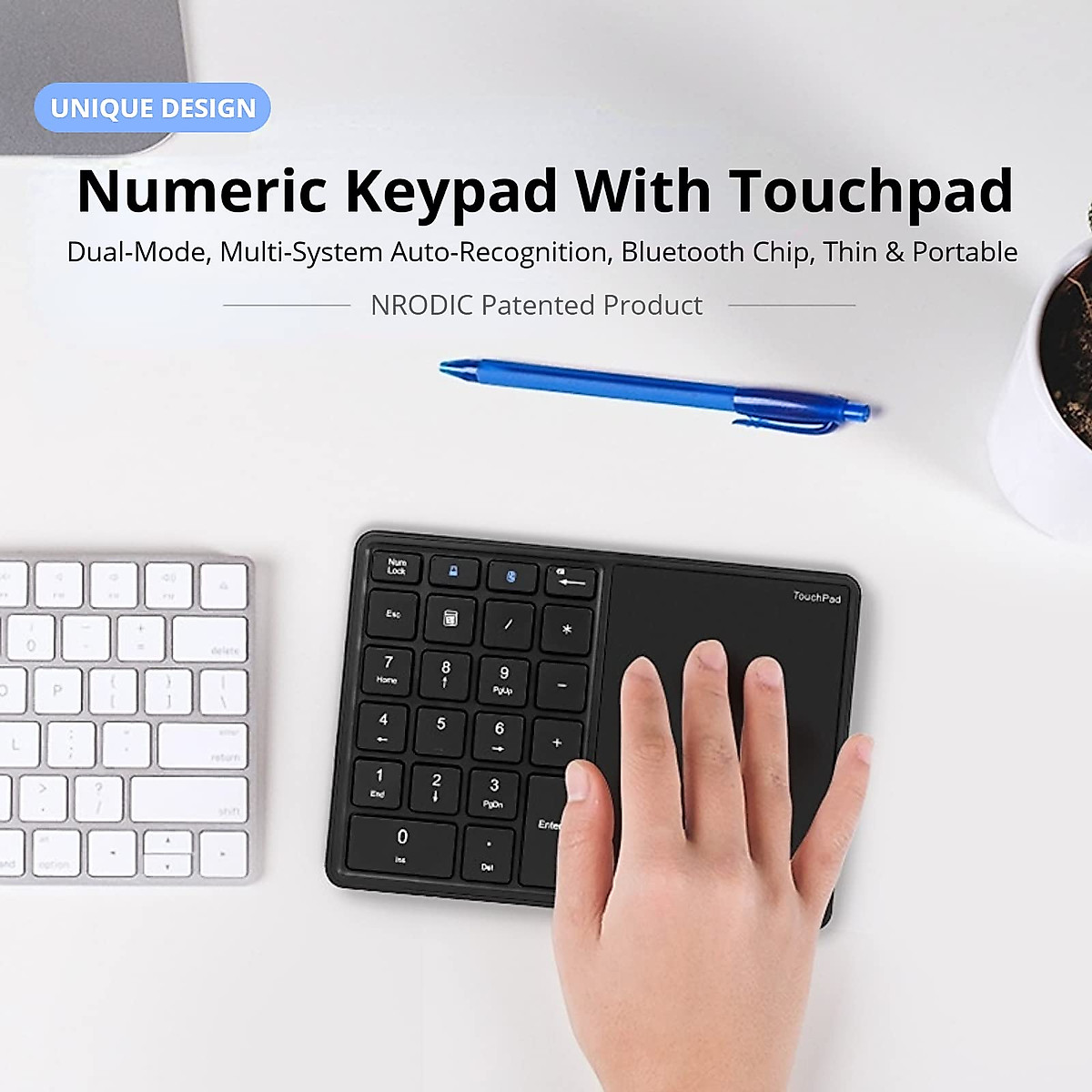 Yoidesu 22 Keys Numeric Keypad with Touchpad, 5.0/2.4G Touch Pad Number Pad, Type C Portable Numpad Financial Accounting with USB Receiver for Laptop