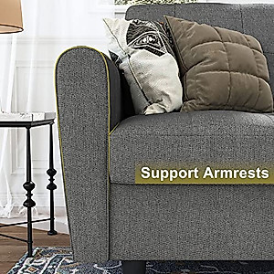 HONBAY Reversible Sectional Sofa Couch Modern Upholstered L Shaped Sofa with Cup Holders & Storage Console, Left or Right Side Chaise Sectional Sofa for Living Room Office, Grey