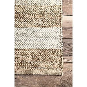 nuLOOM Alisia Flatweave Stripes Jute Runner Rug, 2' 6" x 6', Off-white