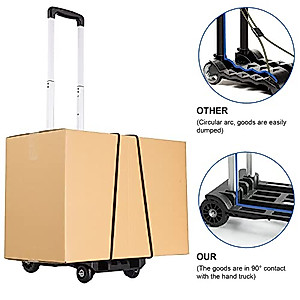 Folding Hand Truck, BOQZ Luggage Cart with Elastic Bungee Rope 4 Wheels Solid Construction Portable Fold Up Dolly Compact Lightweight Utility Cart for Luggage Travel Shopping Moving Office Use