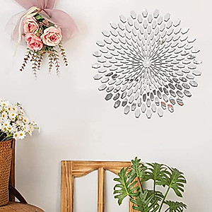 3D Sun Flower Mirror Wall Stickers Acrylic Mirror Wall Decals DIY Removable Sun Pattern Modern Mirror Surface Wall Decor for Bedroom Living Room Office TV Background Home Decoration Silver