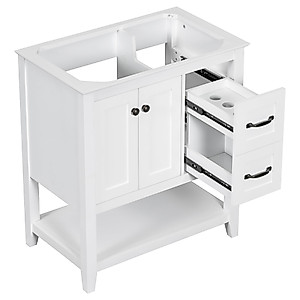 30" Bathroom Vanity Without Sink Top, Solid Wood Bathroom Storage Cabinet Bath Vanity with Two Tiers Drawer and Soft Closing Doors White Without Sink
